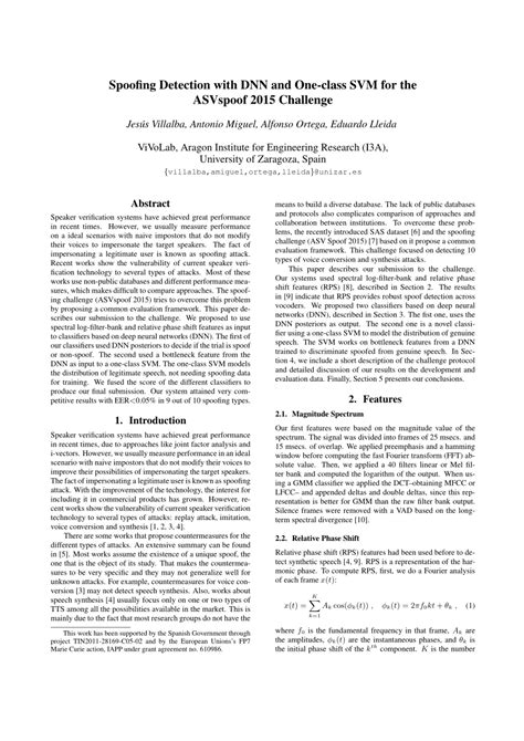 Pdf Spoofing Detection With Dnn And One Class Svm For The Asvspoof 2015 Challenge
