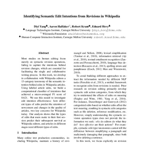 Identifying Semantic Edit Intentions From Revisions In Wikipedia Acl Anthology