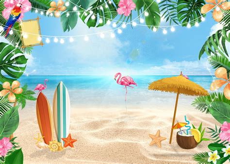 Lywygg 8x6ft Summer Beach Backdrop Blue Sky Ocean Backdrops Coconut