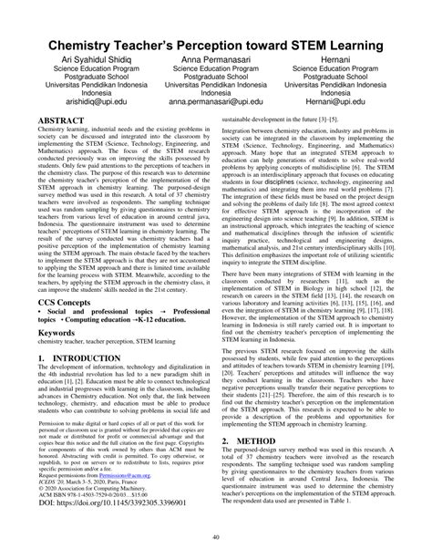 Pdf Chemistry Teachers Perception Toward Stem Learning