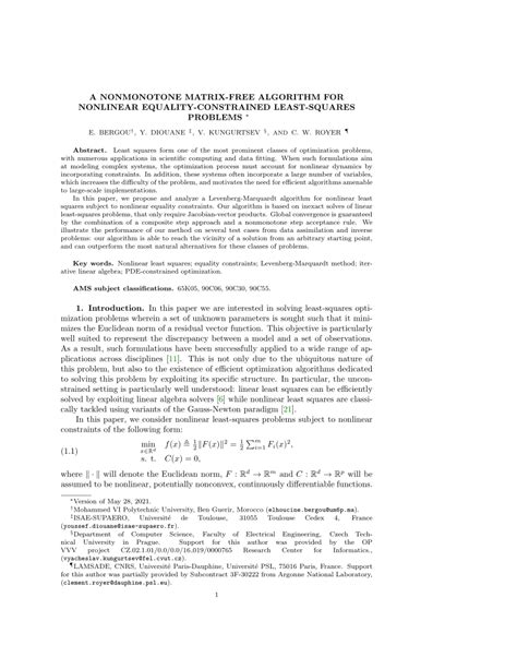 Pdf A Nonmonotone Matrix Free Algorithm For Nonlinear Equality
