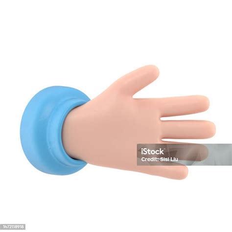 만화 제스처 아이콘 모형다섯 손가락을 보여주는 뻗은 열기 인사로 확장 흰색 배경에 3d 렌더링 3d 스캔에 대한 스톡 사진 및