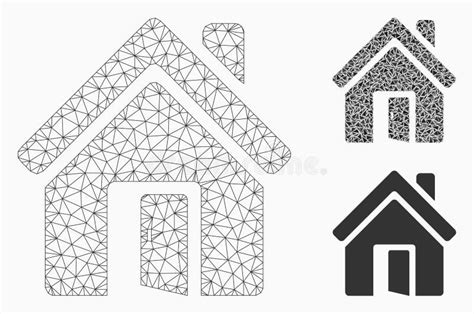 Open House Door Vector Mesh Wire Frame Model And Triangle Mosaic Icon Stock Vector