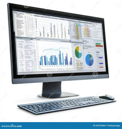 Modern Business Analytics Dashboard On Computer Screen Displaying Charts And Graphs In Office