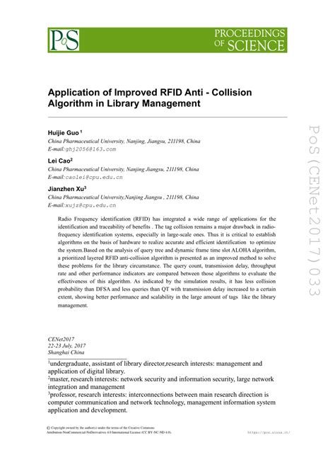 Pdf Application Of Improved Rfid Anti Collision Algorithm In