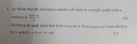 4 A Show That The Maximum Number Of Edges In A Simple Graph With N Ver