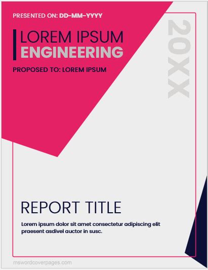 Engineering Report Cover Pages For Word Edit And Print Free