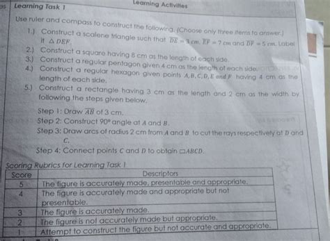 solved learning activities es learning task 1 use ruler and compass to construct the following