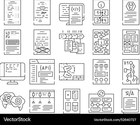 Technical Writer Document Manual Icons Set Vector Image