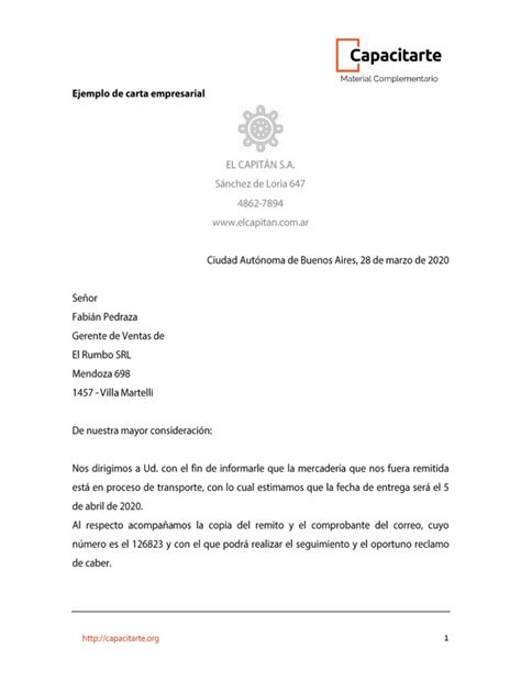 Ejemplo 1 Carta Empresarial Pdf
