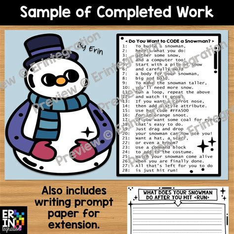 Snowman Craft And Coding Activity One Page Craft Poem And Writing
