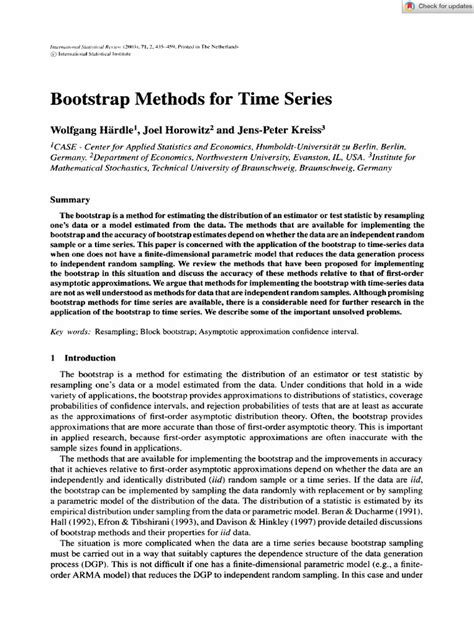 int statistical rev 2013 h rdle bootstrap methods for time series