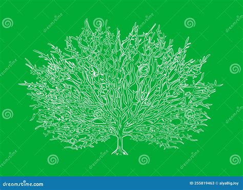 White Outline Tree On A Green Background Hand Drawn Stock Vector Illustration Of Flower Lawn