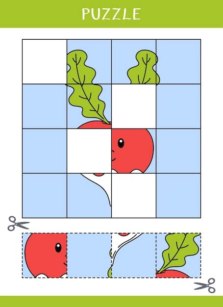 아이들을 위한 퍼즐 자르고 붙이기 벡터 워크시트 프리미엄 벡터