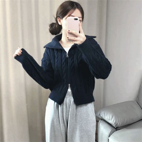 5color투웨이 트위스트 꽈배기 니트 집업 에이블리