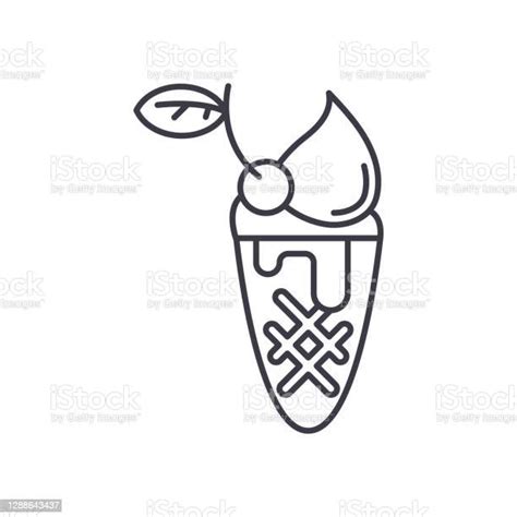 아이스크림 이미지 아이콘 선형 절연 일러스트레이션 얇은 선 벡터 웹 디자인 기호 흰색 배경에 편집 가능한 스트로크와 개요 개념 기호 개체 그룹에 대한 스톡 벡터 아트 및