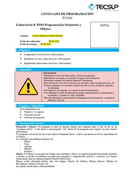 Copia De L8 Poo Programación Orientada A Objetos 1 Pdf Objeto Informática Programación