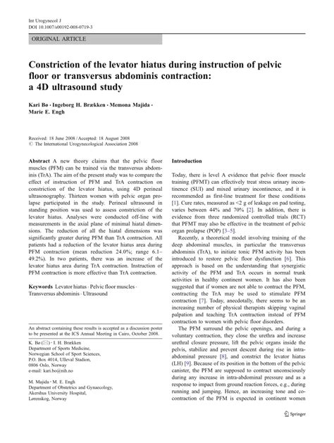 Pdf Constriction Of The Levator Hiatus During Instruction Of Pelvic Floor Or Transversus
