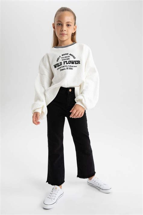 أسود بناتي بنطلون بناتي وايد ليج برجل واسع 2930235 Defacto