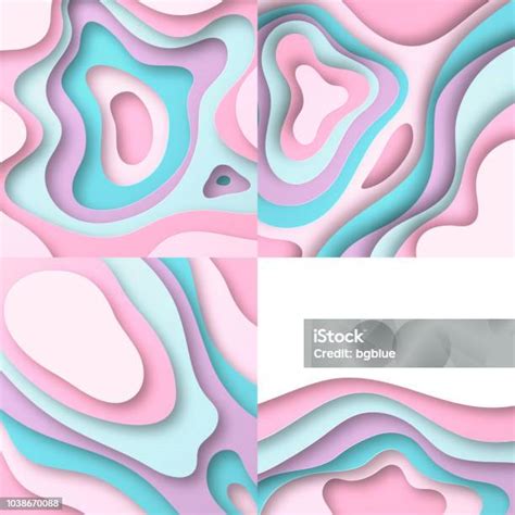 종이의 세트 배경 잘라 파스텔 색상 추상 파 도형최신 유행 3d 디자인 0명에 대한 스톡 벡터 아트 및 기타 이미지 0명 3차원 형태 곡선 Istock