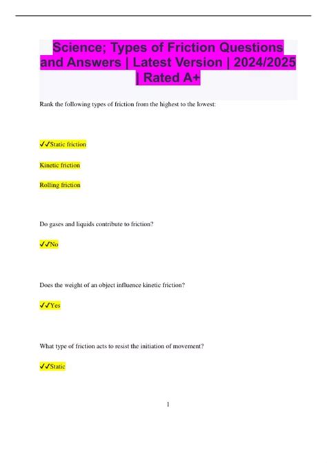 science types of friction questions and answers latest version