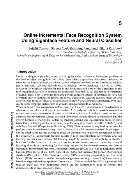 Pdf Online Incremental Face Recognition System Using Eigenface Feature And Neural Classifier