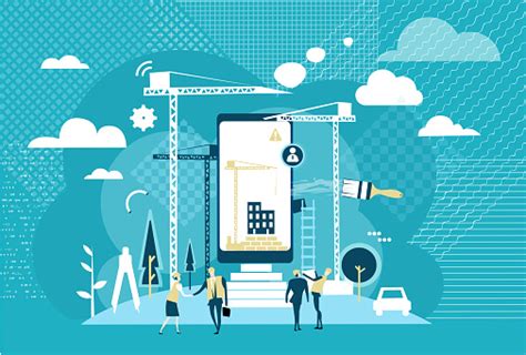 사람들은 모바일 고안을 위한 애플리케이션을 개발합니다 새로운 기술을 구축하고 지원합니다 개념에 대한 스톡 벡터 아트 및 기타 이미지 개념 경영자 경제 Istock