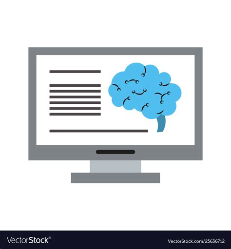 Computer Analizing Human Brain Artificial Vector Image