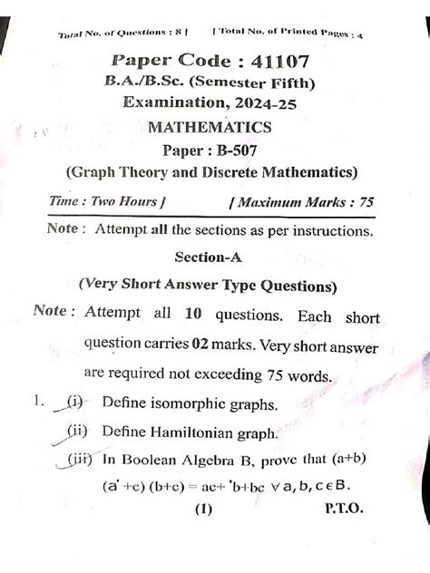 Graph Theoryand Discrete Mathematics Bsc 5th Sem 2024 Paper Pdf
