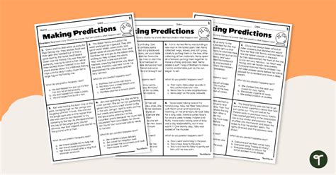 Making Predictions Reading Comprehension Worksheet Pack Teach Starter