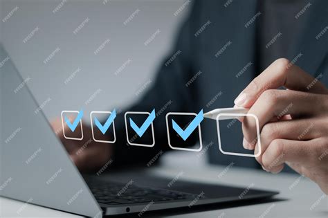 Premium Photo Checklist Concept Businessman Using Laptop Checking Mark On Checkboxes
