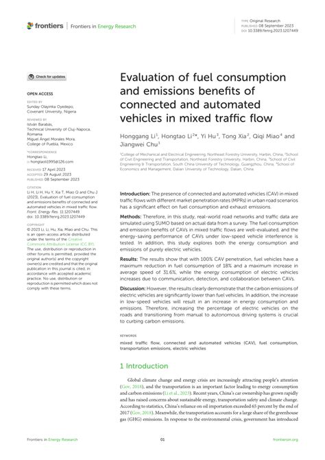 Pdf Evaluation Of Fuel Consumption And Emissions Benefits Of