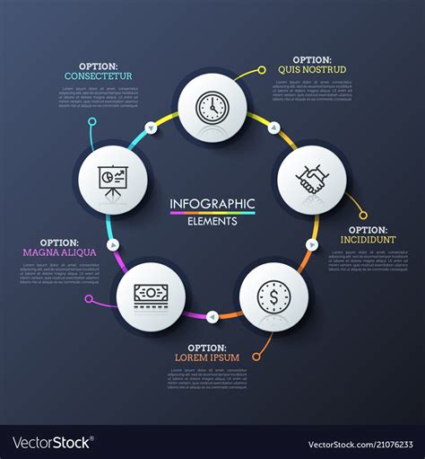 Round Flowchart With 5 White Circular Elements Vector Image