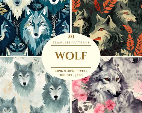 Wolf Digital Paper 20 Seamless Patterns Print On Demand Etsy