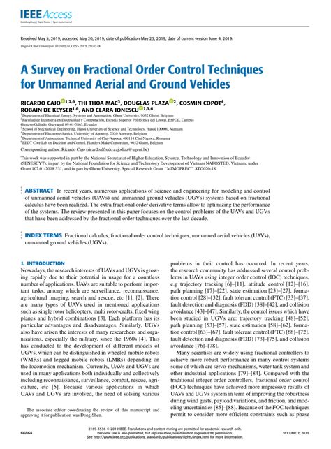 Pdf A Survey On Fractional Order Control Techniques For Unmanned Aerial And Ground Vehicles