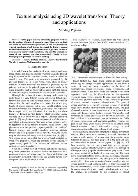Pdf Texture Analysis Using 2d Wavelet Transform Theory And Applications