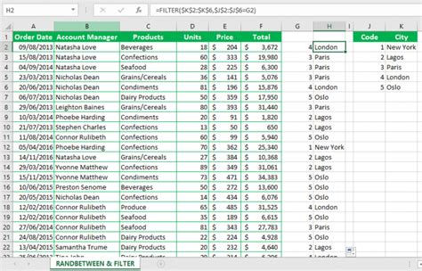 generate random list using randbetween and filter functions in excel data analytics