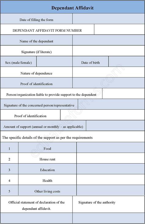 Dependant Affidavit Form Editable Pdf Forms