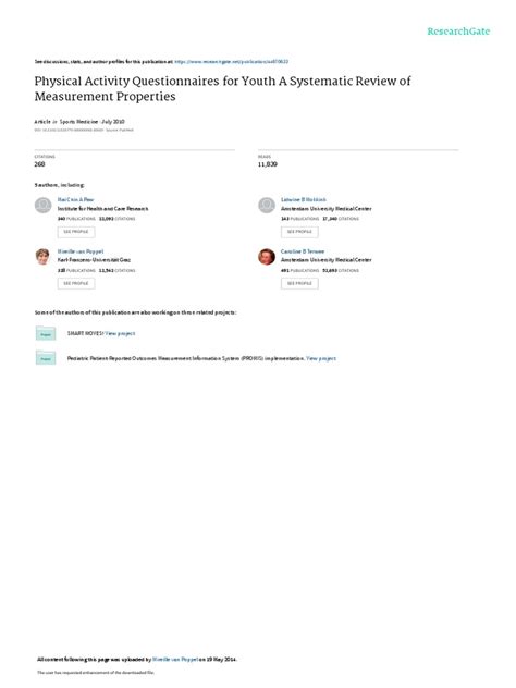 Chin A Paw Et Al 2010 Physical Activity Questionnaires For Youth A Syste 1 Pdf Validity
