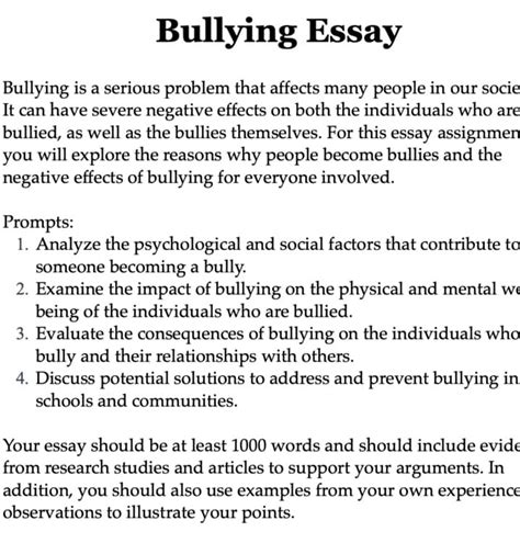 Bullying Essay Assignment By Curts Journey Tpt