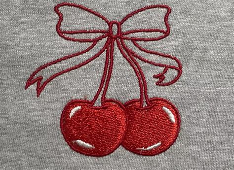 Cherries With A Bow Embroidery File Etsy
