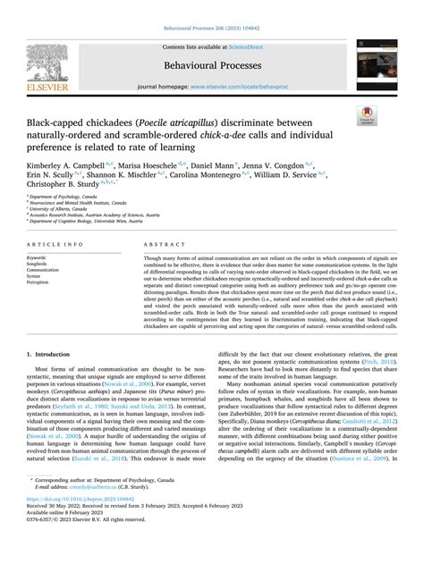pdf black capped chickadees poecile atricapillus discriminate between naturally ordered and