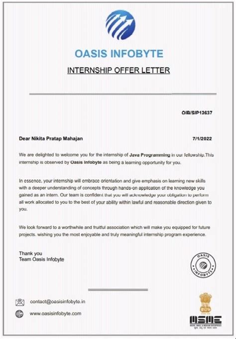 Nikita Mahajan On Linkedin Intern Java Javadeveloper Oasisinfobyte
