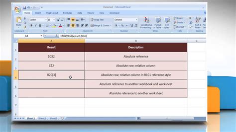 How To Use The Address Function In Excel Youtube