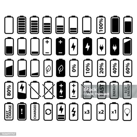 흰색 배경에 설정된 배터리 아이콘입니다 배터리 충전 표시기 기호 배터리 기호 플랫 스타일 0명에 대한 스톡 벡터 아트 및 기타 이미지 Istock