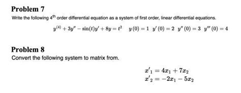 Solved Problem 7 Write The Following 4th Order Differential