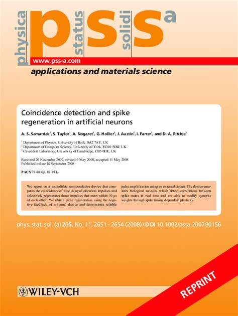 Pdf Coincidence Detection And Spike Regeneration In Artificial Neurons