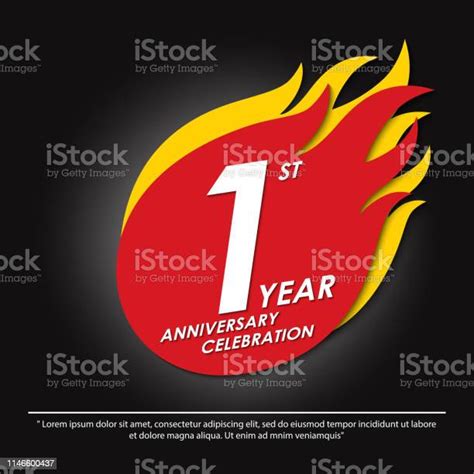 1 주년 축 하 행사 불꽃 및 공 화재 검은 배경에 고립 된 기념일 로고 벡터 일러스트 레이 션 템플릿 디자인 축 하 초대 카드 및 인사말 카드 One Year