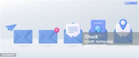 3d 파란색 메일 봉투 아이콘 세트 기호입니다 전자 메일 알림 지구본 위치 여권 종이 비행기 아이콘을 렌더링합니다 여행 휴일 개념입니다 3d 벡터 격리 그림 만화 파스텔