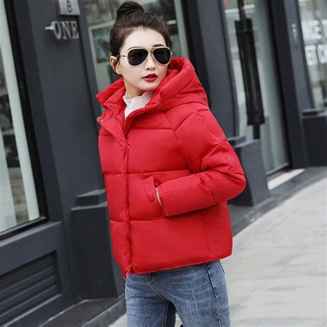 여성 짧은 퍼퍼 자켓 2022 가을 겨울 여성 후드 스타일 코트 방한복 면 소재 패딩 Sustans 숙녀 폭격기 재킷 빨강 블랙파카 Aliexpress